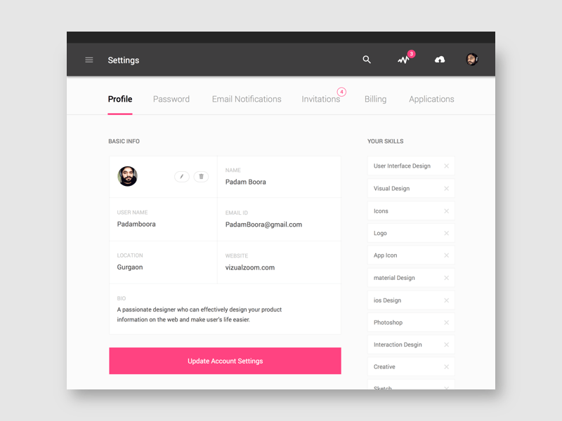 Dribbble Profile Settings Freebie - Download Sketch Resource - Sketch Repo