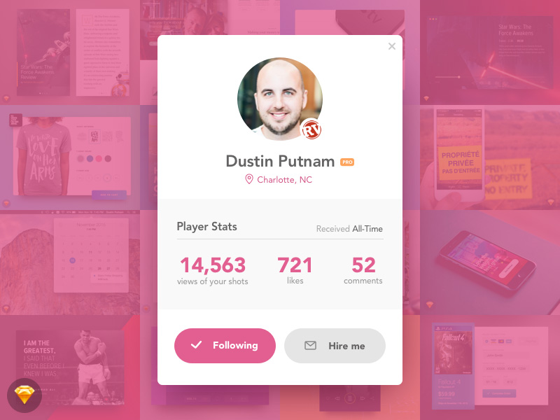 Dribbble Profile Card Freebie - Download Sketch Resource - Sketch Repo Dribbble Profile Card Freebie - Download Sketch Resource - Sketch Repo