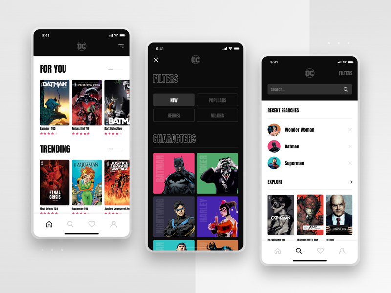 DC Comics App Concept Freebie - Download Sketch Resource - Sketch Repo