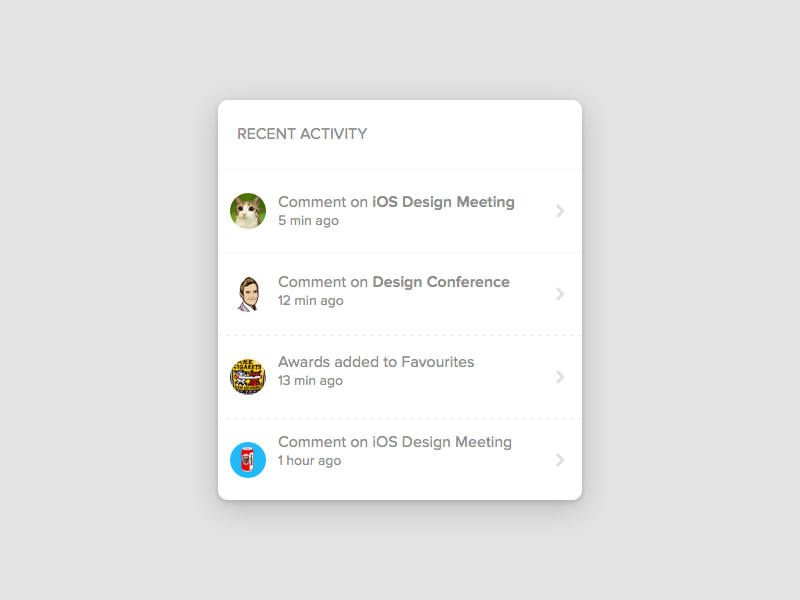 Recent Activity Menu Freebie - Download Sketch Resource - Sketch Repo