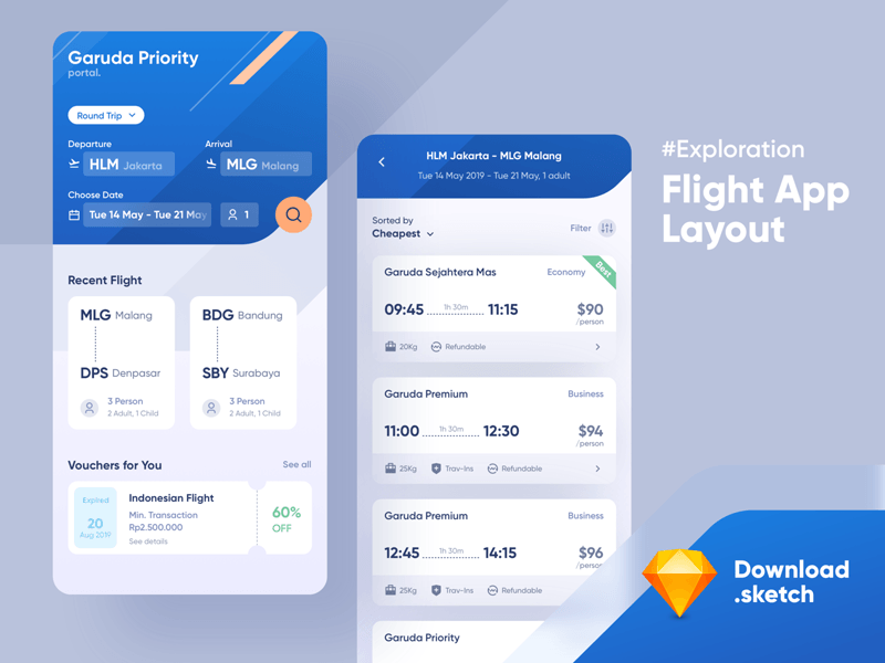 Flight App Concept Freebie - Download Sketch Resource - Sketch Repo