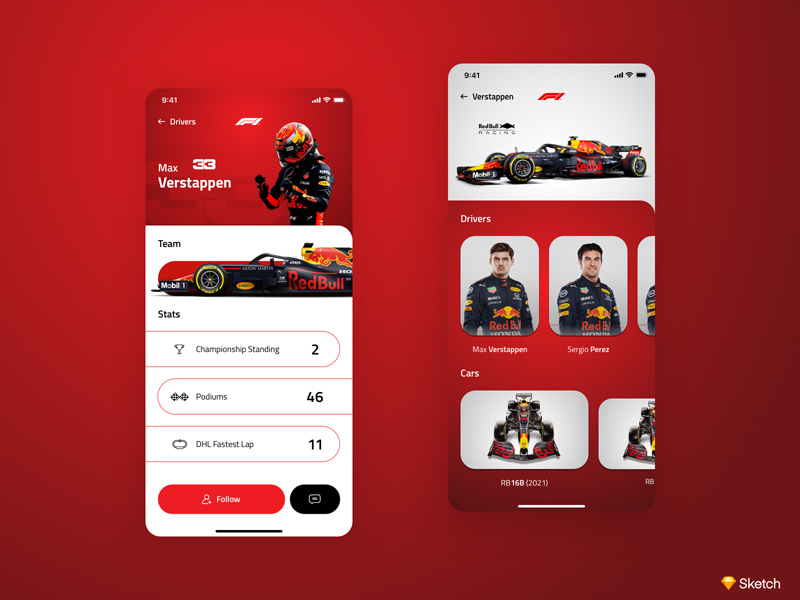 F1 Driver Profile Screen Freebie - Download Sketch Resource - Sketch Repo