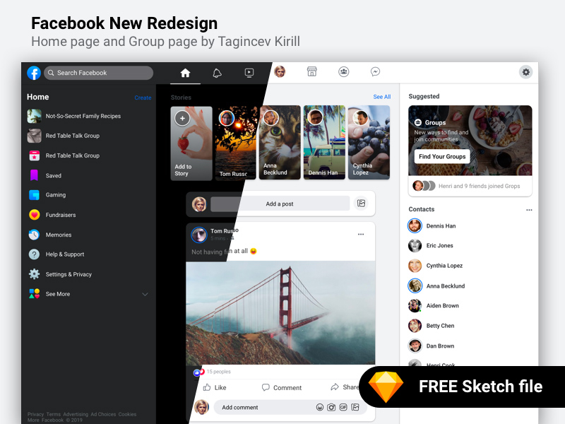Facebook Redesign 2019 Concept Freebie - Download Sketch Resource ...