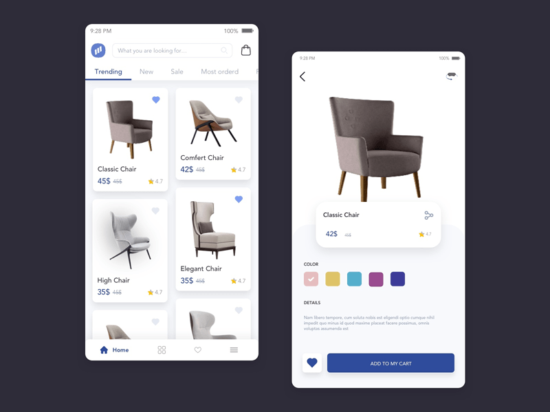 Chair Store App Concept Freebie - Download Sketch Resource - Sketch Repo