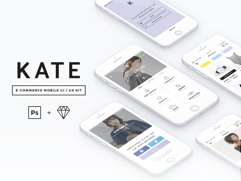 KATE - E-Commerce UI / UX Kit Sample Freebie - Download Sketch Resource ...