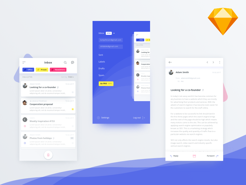 Mail Client App Concept Freebie - Download Sketch Resource - Sketch Repo