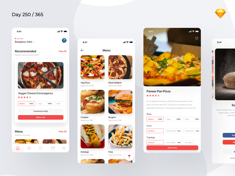 Pizza Delivery/Ordering App Concept Freebie - Download Sketch Resource ...