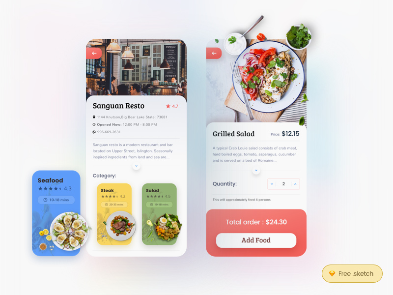 Restaurant and Menu App Screens Freebie - Download Sketch Resource ...