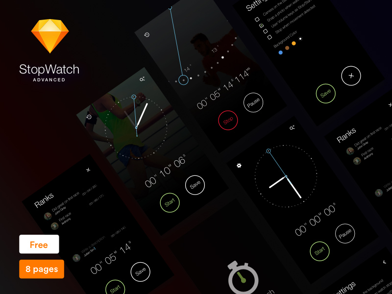 StopWatch UI KIT Freebie - Download Sketch Resource - Sketch Repo