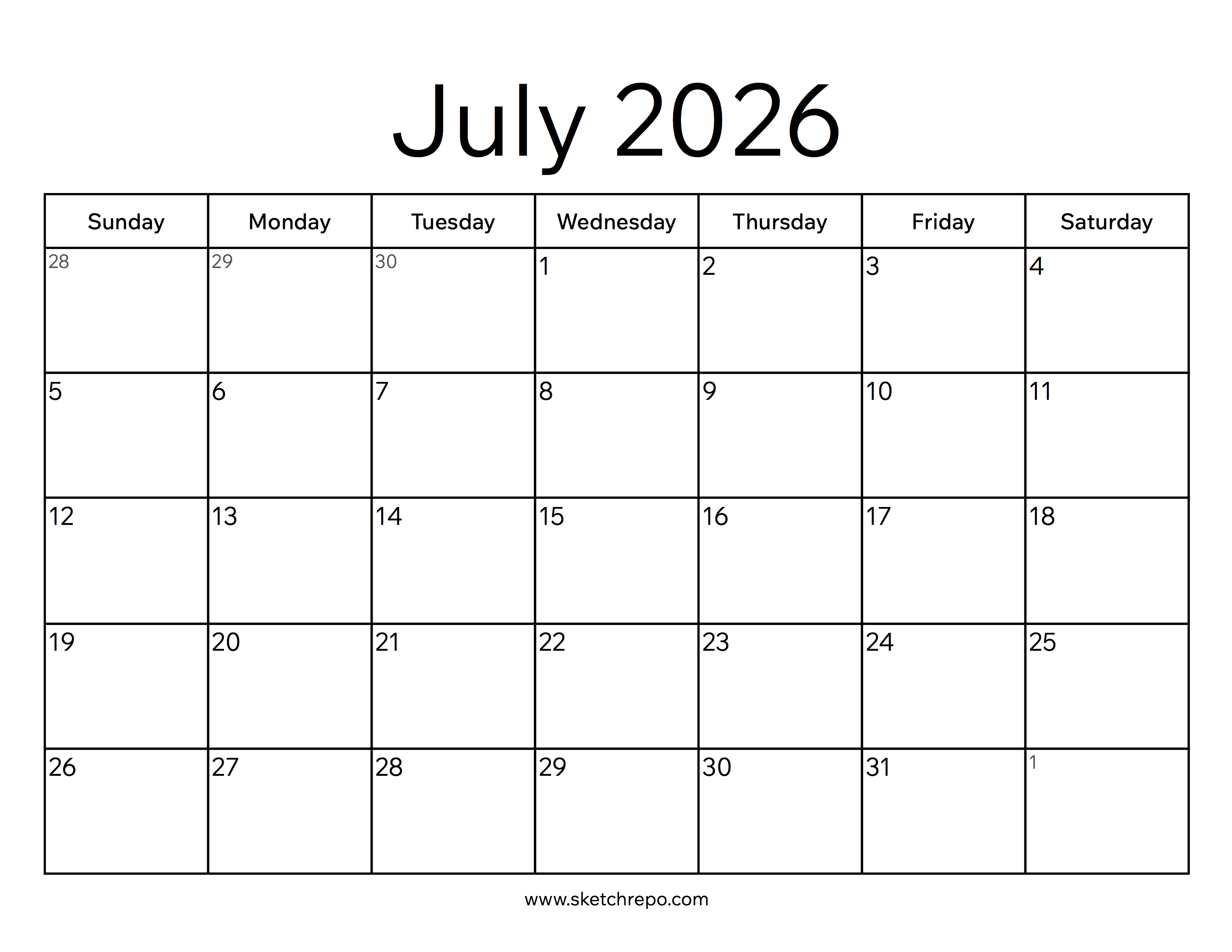 July 2026 Calendar Sketch Repo July 2026 Calendar Sketch Repo