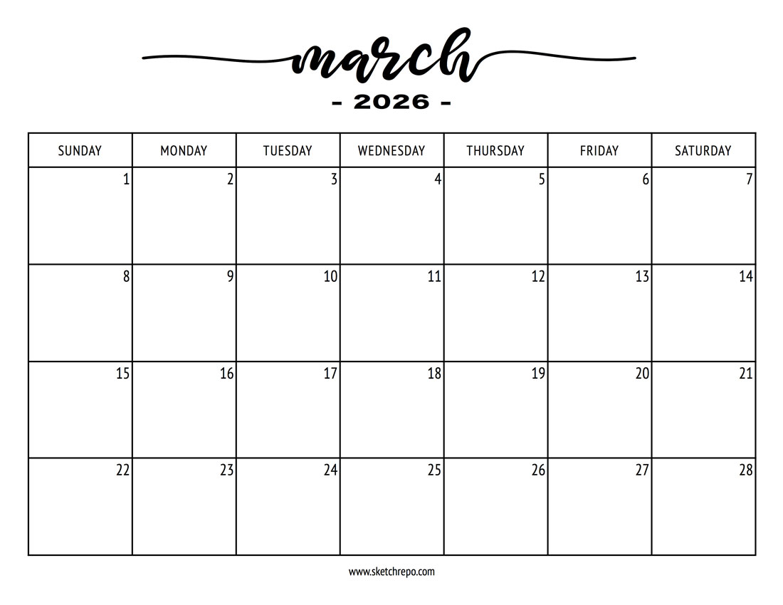 March 2026 Calendar – Sketch Repo