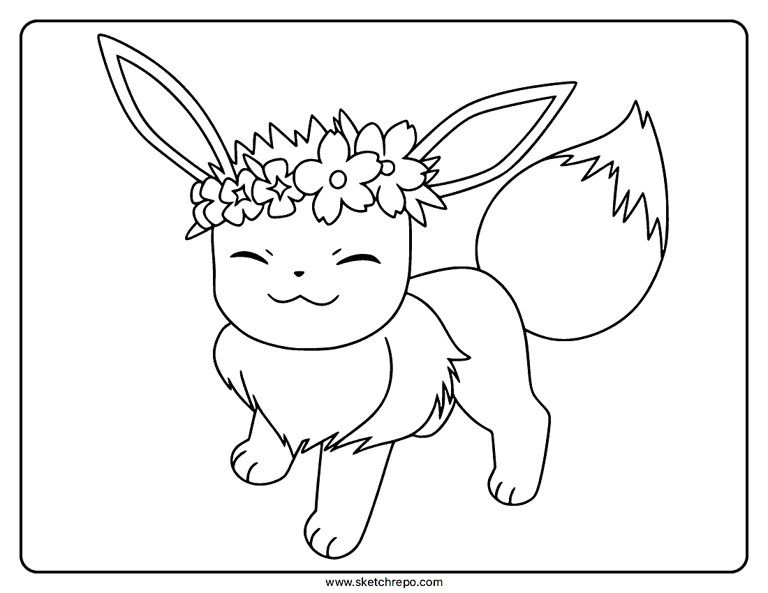 Eevee With Flower Crown Coloring Page - Sketch Repo