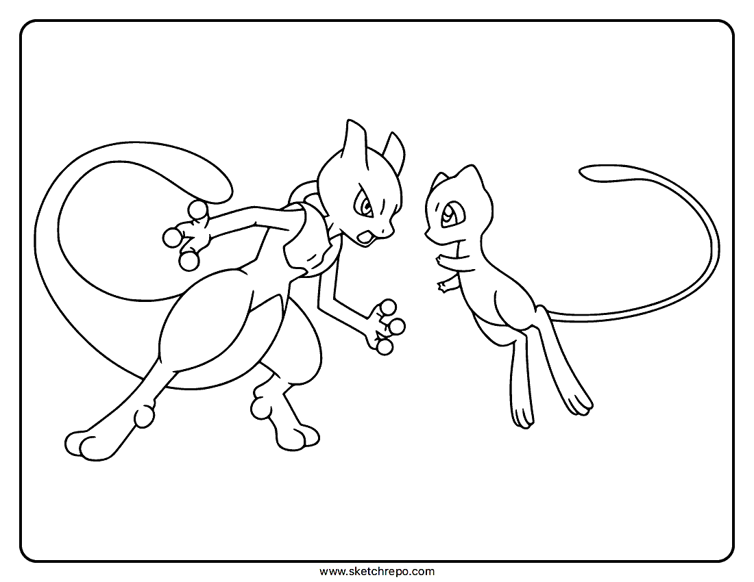 Mewtwo vs Mew Coloring Page - Sketch Repo