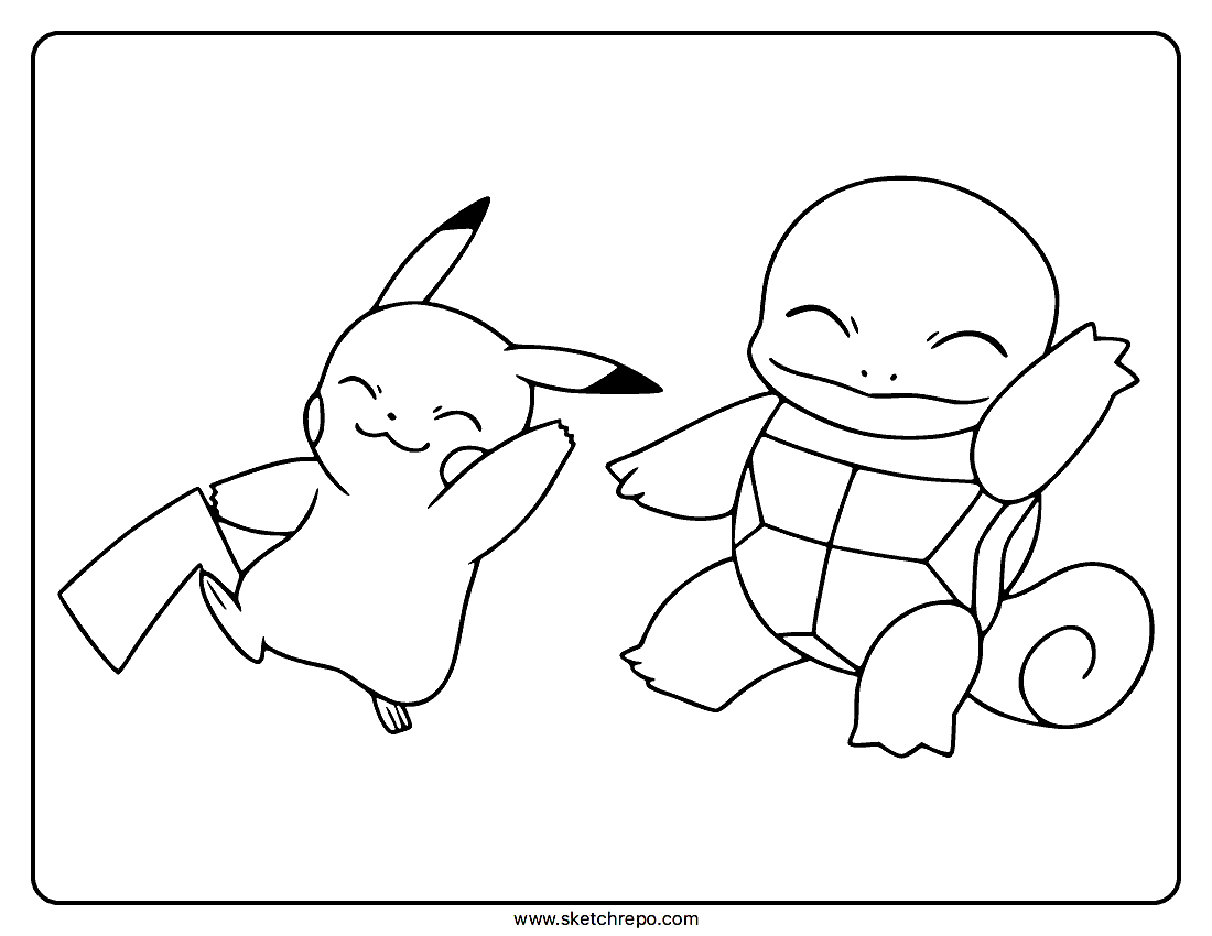 Pikachu Squirtle Dancing Coloring Page - Sketch Repo